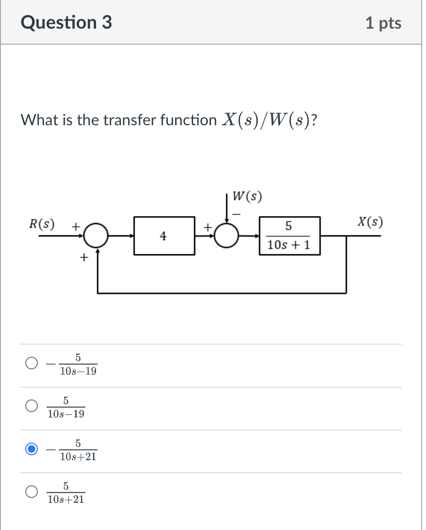 Solved What is the transfer function X(s)/W(s) ? | Chegg.com