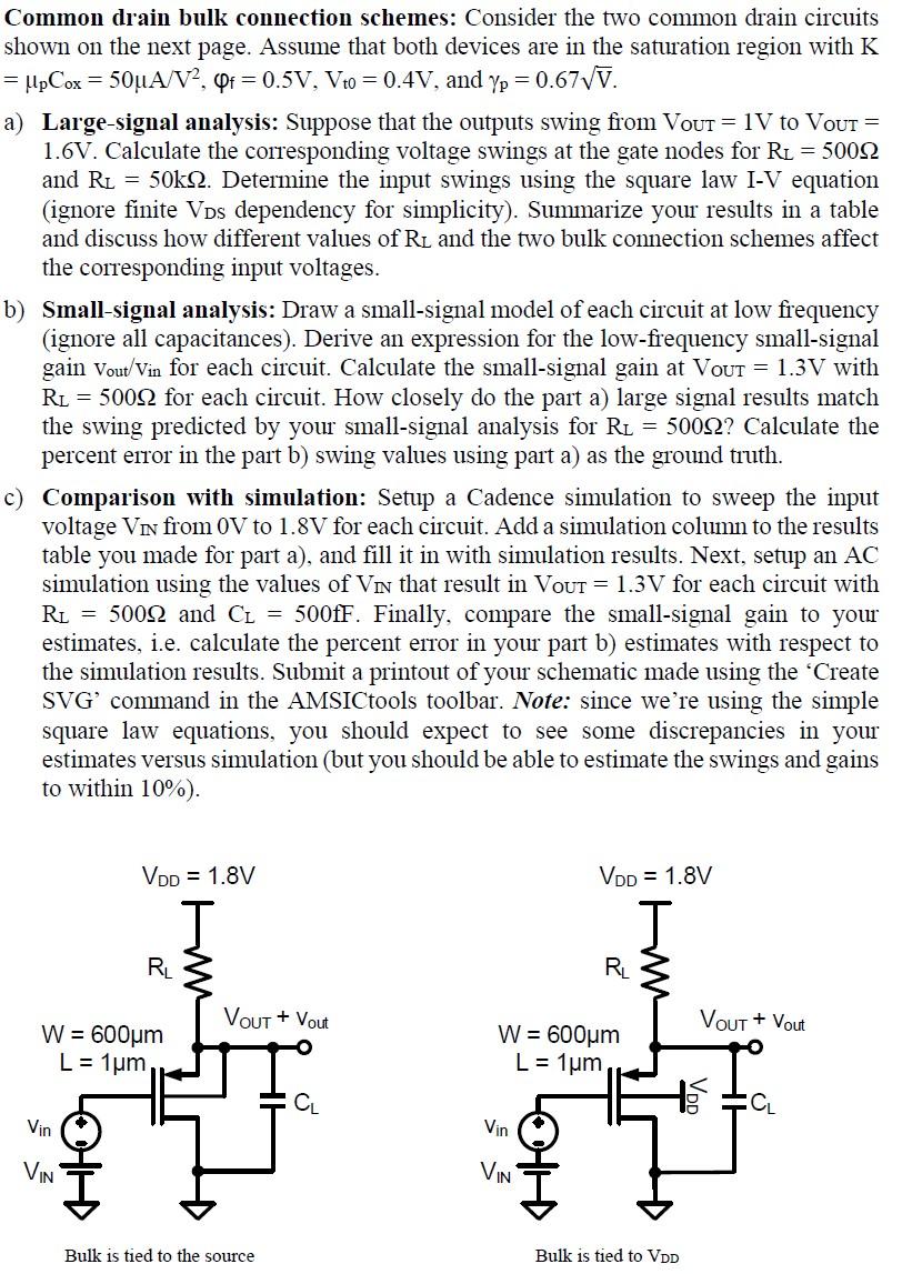Solved Common drain bulk connection schemes: Consider the | Chegg.com