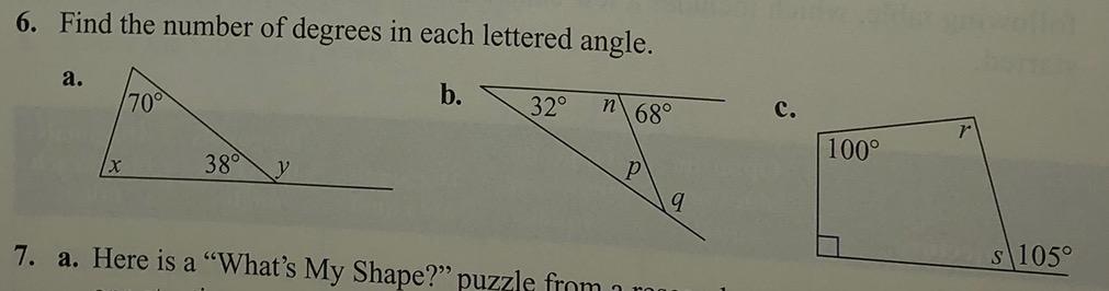 Solved 6. Find the number of degrees in each lettered angle. | Chegg.com
