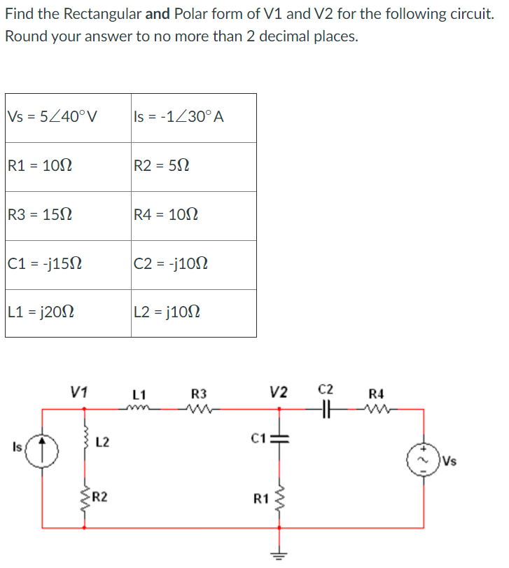 Solved Find the Rectangular and Polar form of V1 and V2 for | Chegg.com