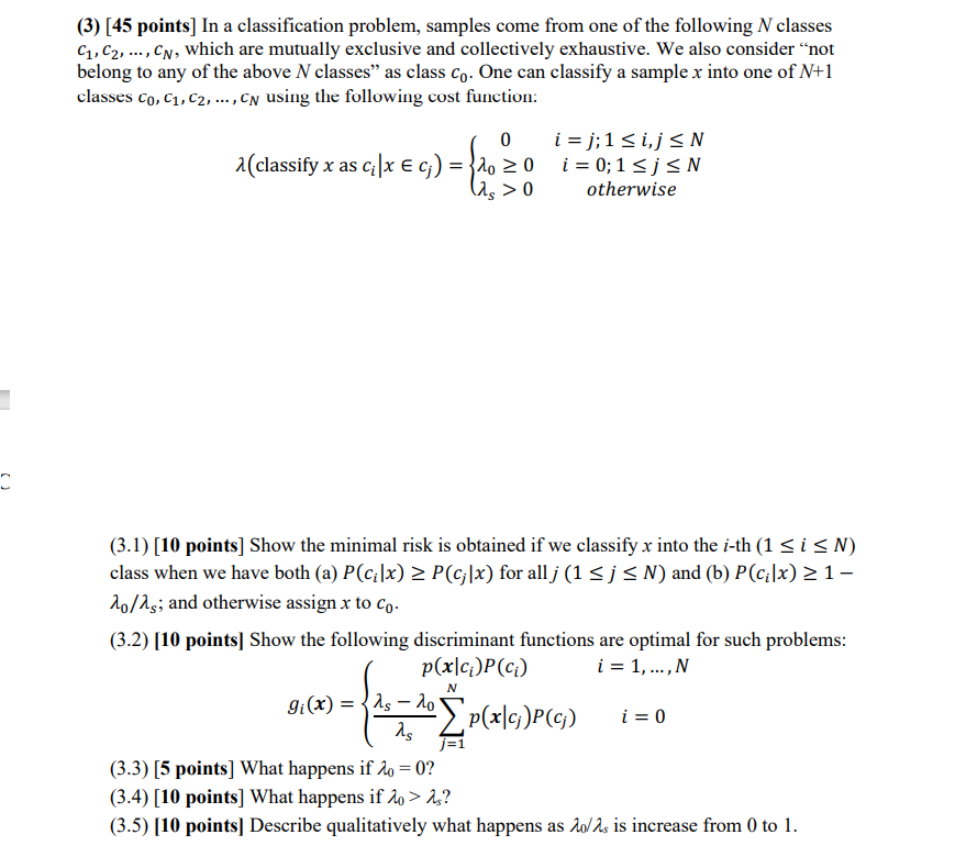 (3) [45 points] In a classification problem, samples | Chegg.com