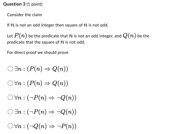 Solved Consider the claim If n is not an odd integer then | Chegg.com
