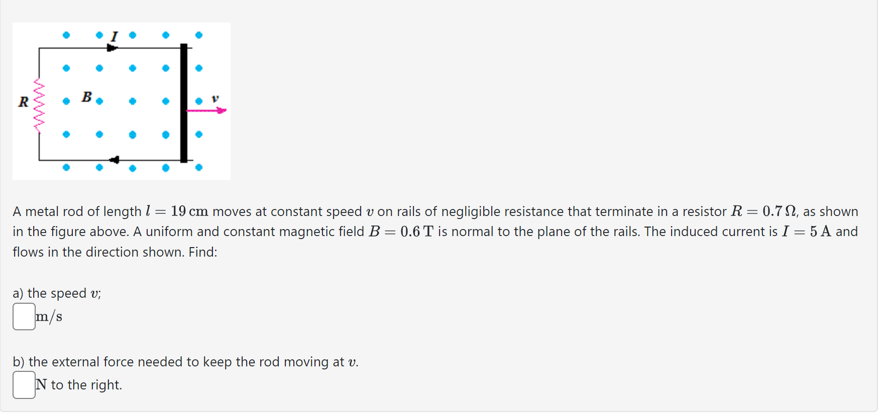 Solved A metal rod of length l=19 cm moves at constant speed | Chegg.com