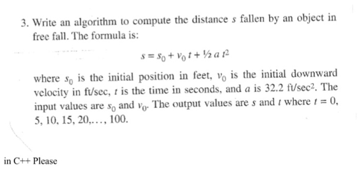 Solved Write an algorithm to compute the distance s fallen | Chegg.com