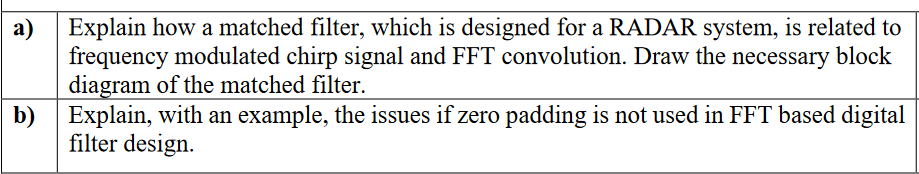Solved a) Explain how a matched filter, which is designed | Chegg.com