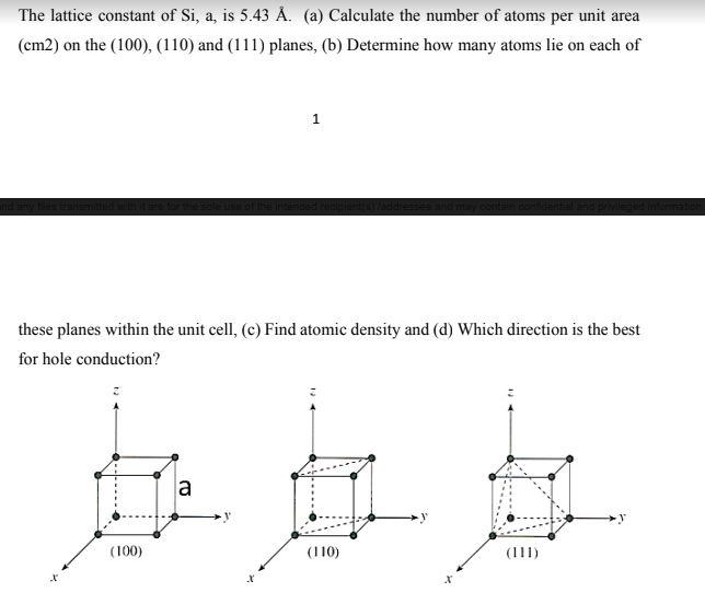 Solved The lattice constant of Si, a, is 5.43 Å. (a) | Chegg.com