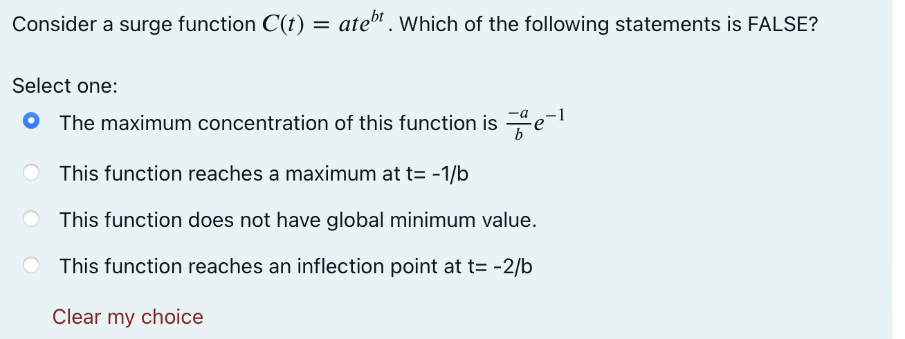 Solved Consider a surge function C(t)=atebt. ﻿Which of the | Chegg.com