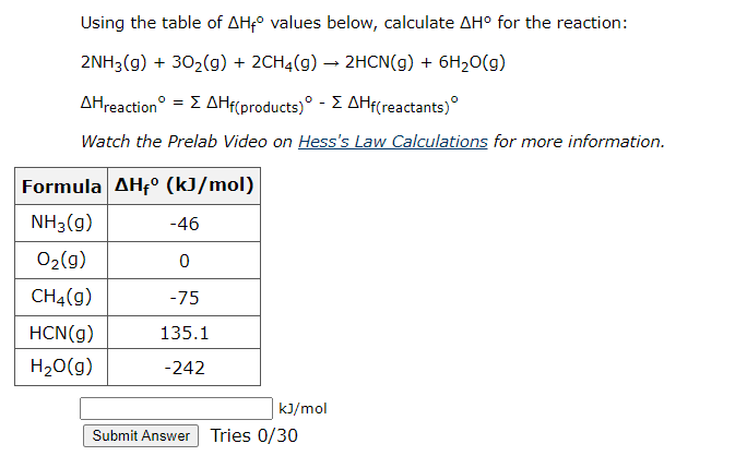 Solved Using the table of AH4° values below, calculate AHº | Chegg.com