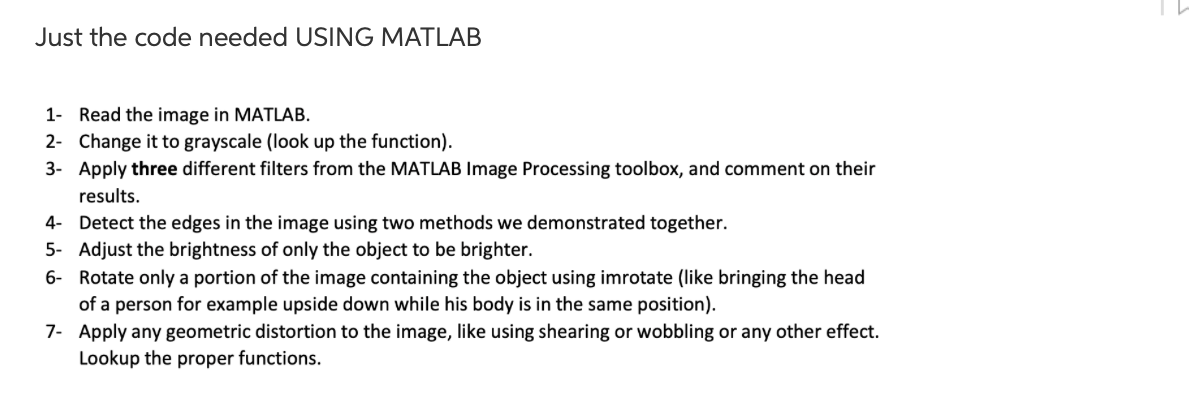 Solved Just the code needed USING MATLAB 1- Read the image | Chegg.com