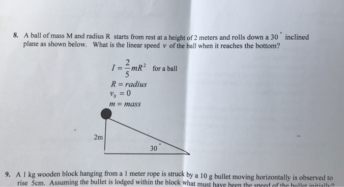 Solved 8. A ball of mass M and radius R starts from rest at | Chegg.com