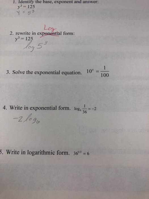 Solved 1. Identify the base, exponent and answer: Уз-125 2. | Chegg.com