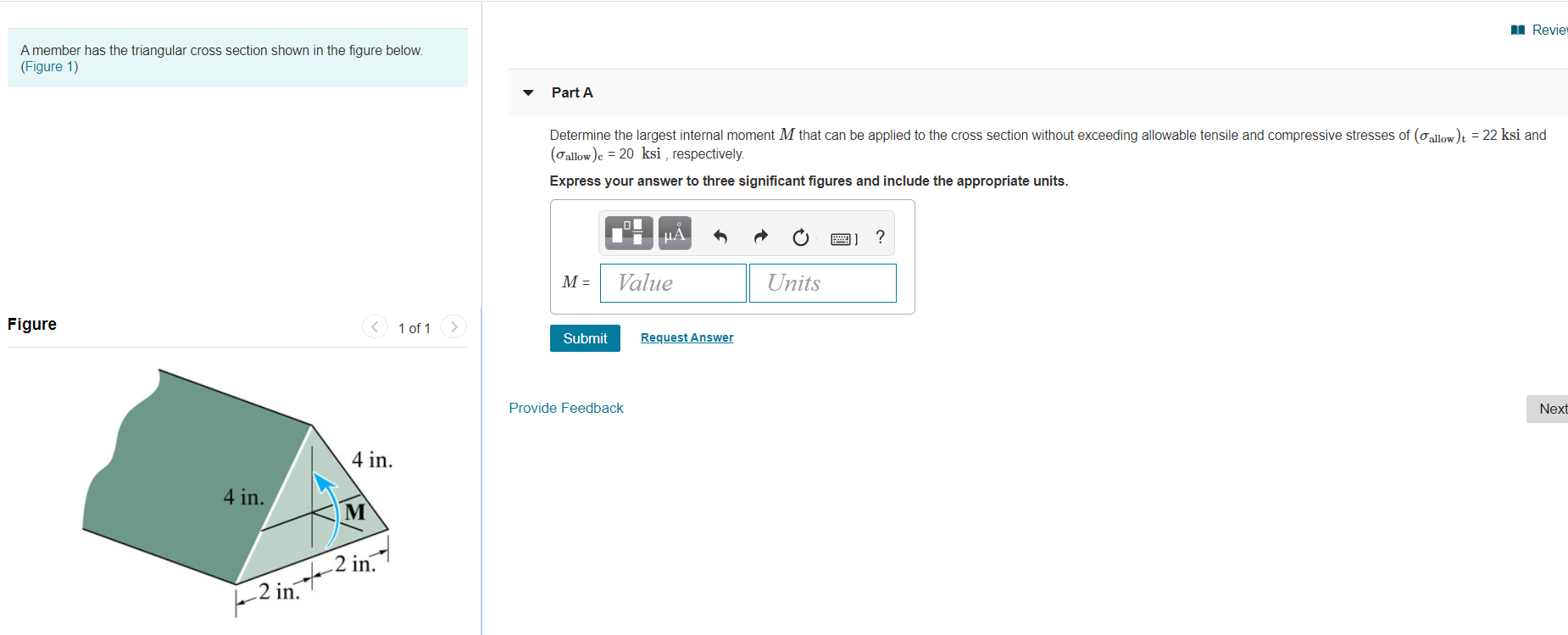 Solved Review A member has the triangular cross section | Chegg.com