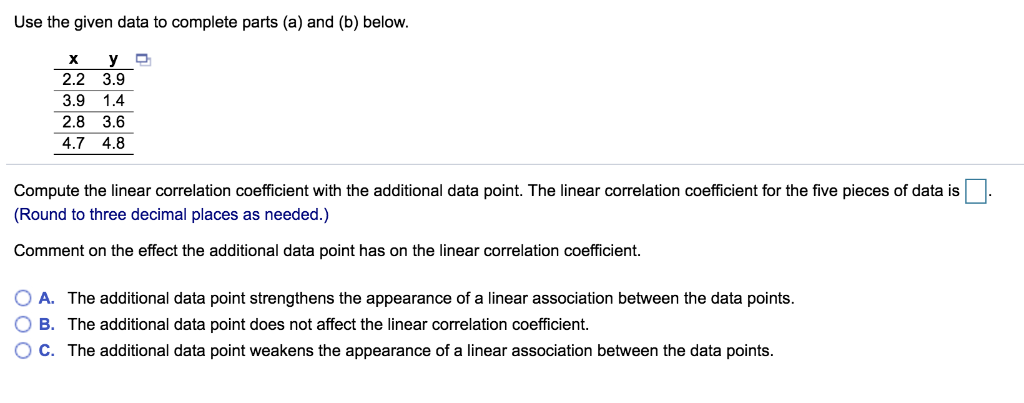 Solved Use the given data to complete parts (a) and (b) | Chegg.com