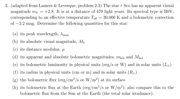 Solved 2. (adapted from Lamers & Levesque, problem 2.3) The | Chegg.com