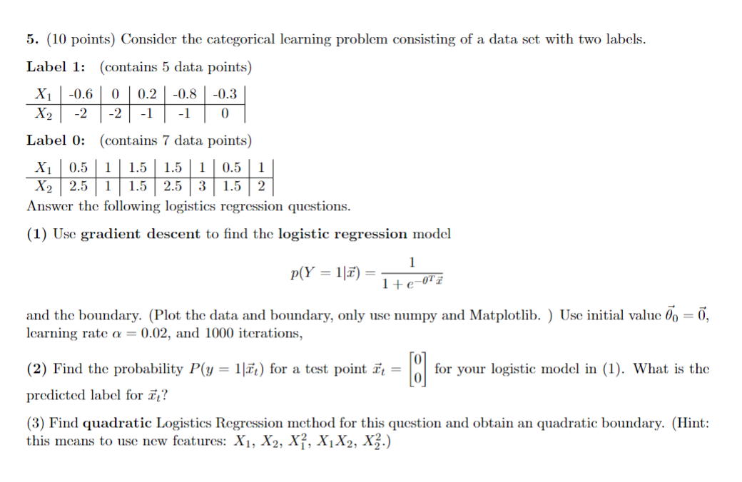 Solved 5. (10 points) Consider the categorical learning | Chegg.com