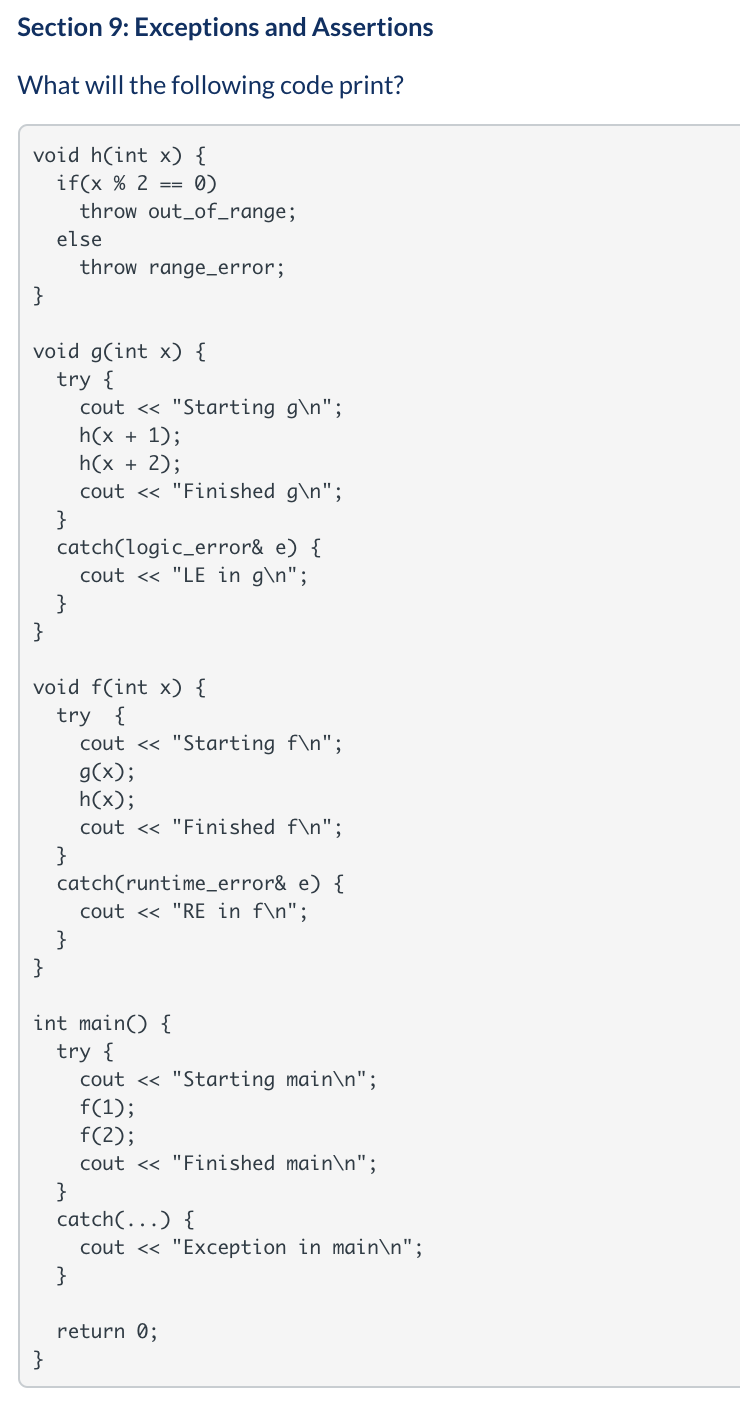 Solved Section 9 Exceptions And Assertions What Will The 