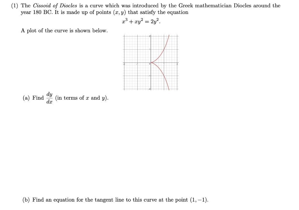Solved (1) The Cissoid of Diocles is a curve which was | Chegg.com