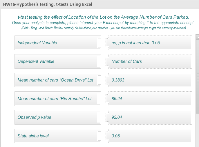 HW16-Hypothesis testing, t-tests Using Excel t-test | Chegg.com