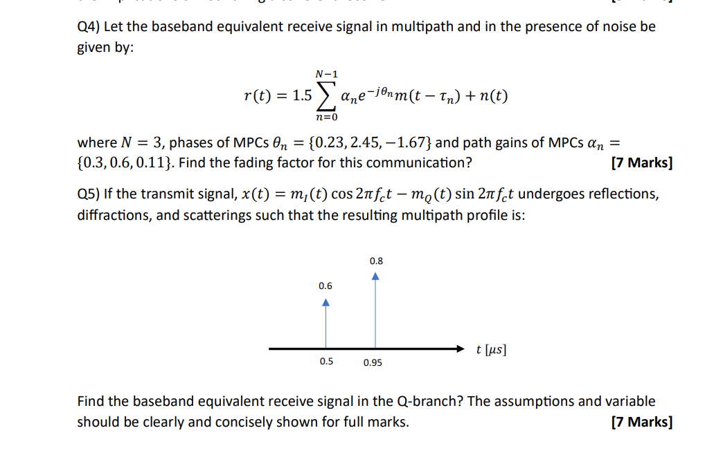 Q4) Let the baseband equivalent receive signal in | Chegg.com