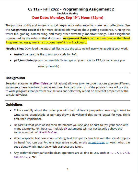 Solved Due Date: Monday, Sep 19th , Noon (12pm) The purpose | Chegg.com