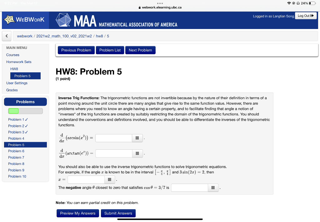 Solved @24%D webwork.elearning.ubc.ca Logged in as Langtian | Chegg.com