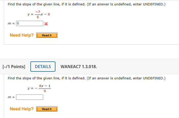 Solved Find the slope of the given line, if it is defined. | Chegg.com