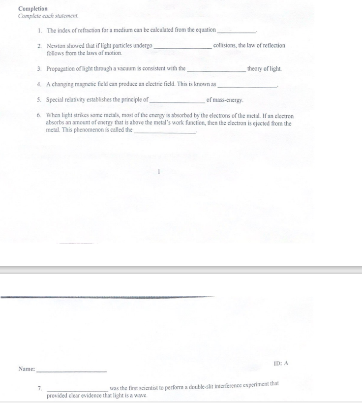 Solved Completion Complete each statement. 1. The index of | Chegg.com