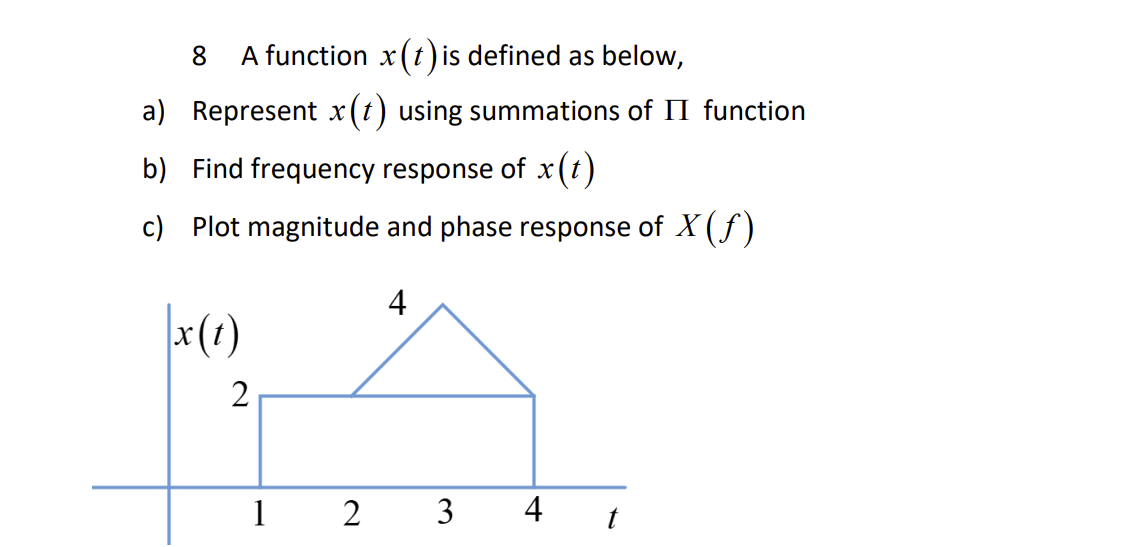 Solved 8 A function x(t) is defined as below, a) Represent | Chegg.com