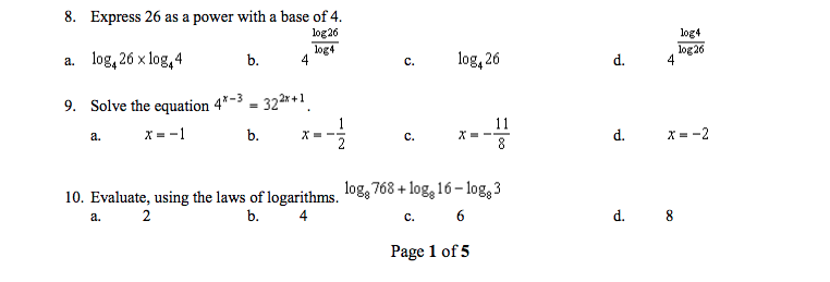 Solved 8. Express 26 as a power with a base of 4. a. log,26 | Chegg.com