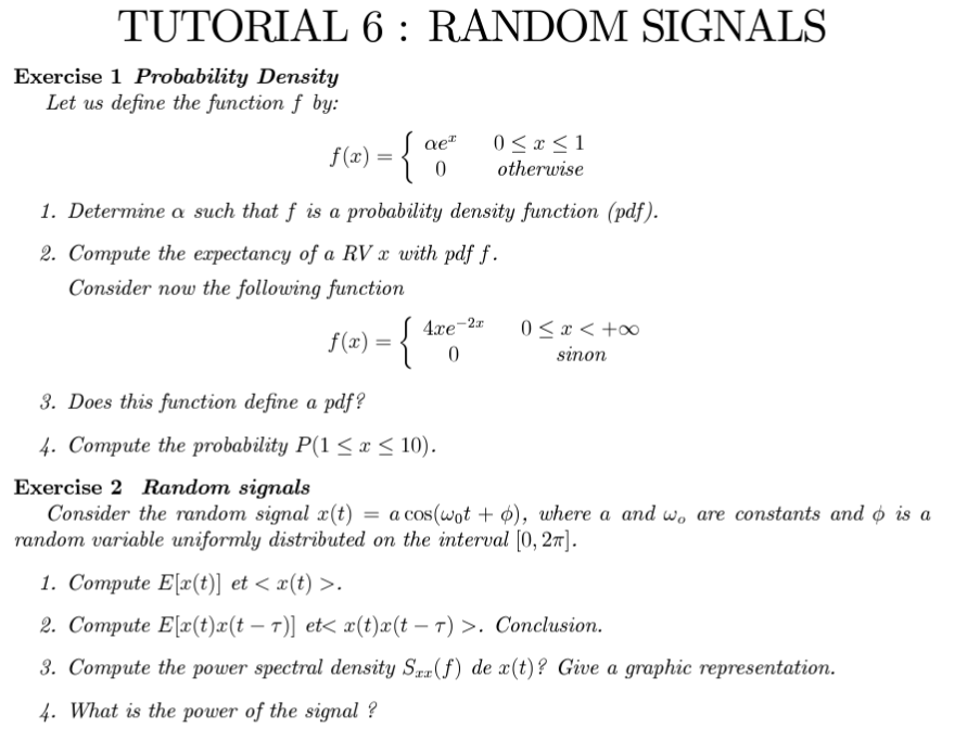 Solved Tutorial 6 Random Signalsexercise 1 ï Probability Chegg