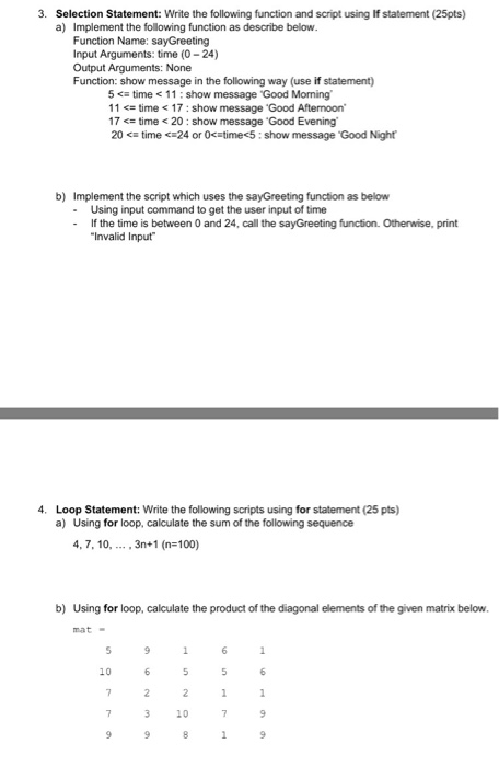 Solved: 3. Selection S Write The Following Function And Sc... | Chegg.com