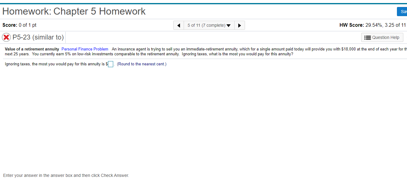 Solved Homework: Chapter 5 Homework Sa Score: 0 of 1 pt 5 of | Chegg.com