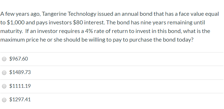 Solved A few years ago, Tangerine Technology issued an | Chegg.com