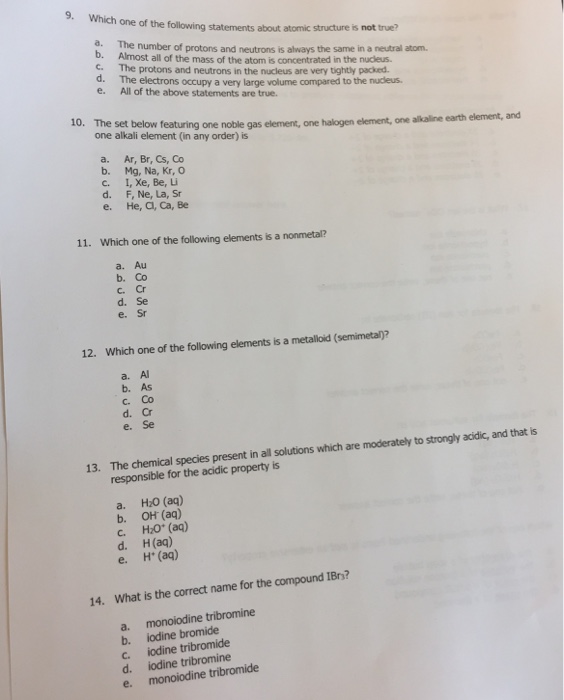 Solved one of the following statements about atomic | Chegg.com
