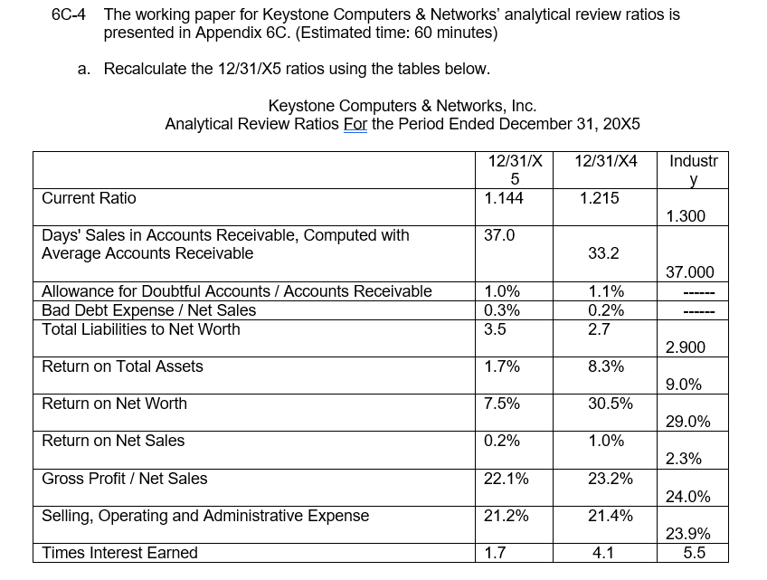 Solved 6C-4 The working paper for Keystone Computers \& | Chegg.com