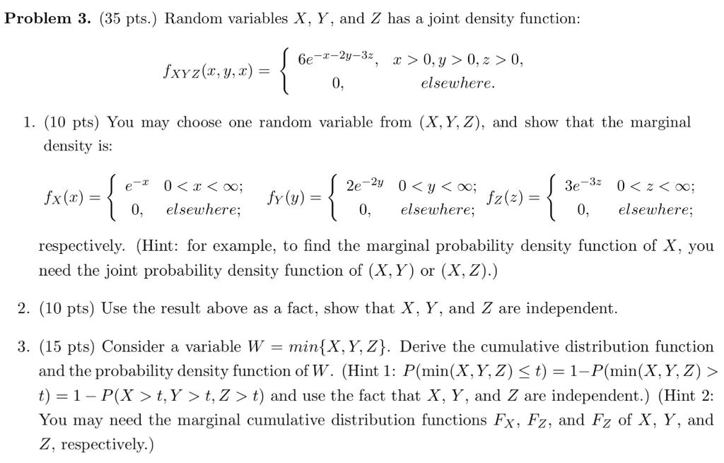 Solved Problem 3. (35 pts.) Random variables X, Y, and Z has | Chegg.com