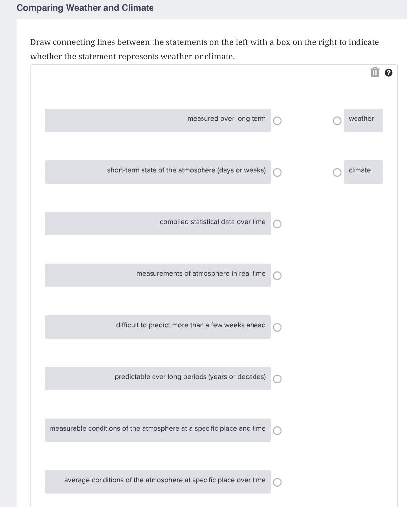 Solved Comparing Weather and Climate Draw connecting lines | Chegg.com
