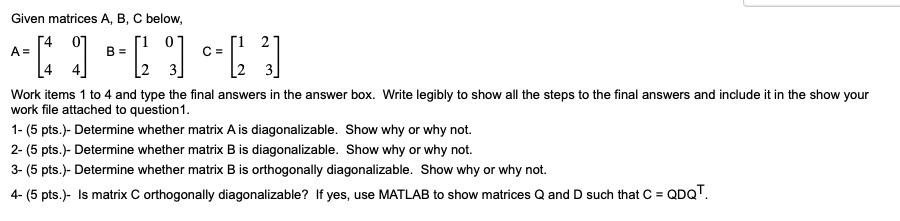Solved Given matrices A, B, C below, | Chegg.com
