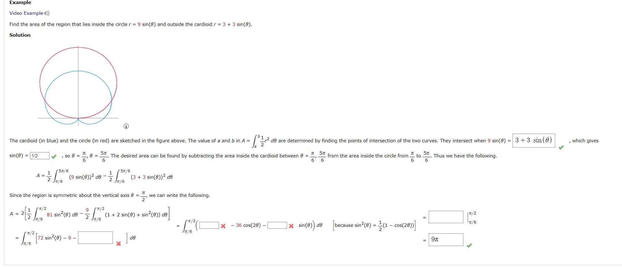 Solved Example Video Example) Find the area of the region | Chegg.com