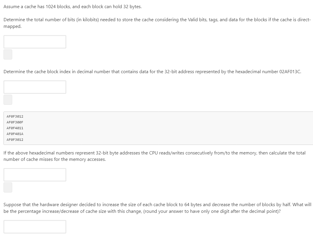 Solved Assume a cache has 1024 blocks, and each block can | Chegg.com