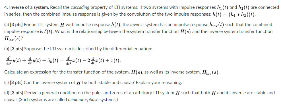 Solved 4. Inverse of a system. Recall the cascading property | Chegg.com