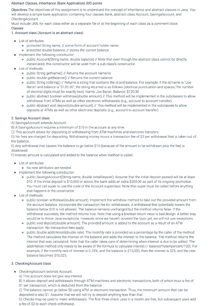 Solved Abstract Classes, Inheritance (Bank Application) 300 | Chegg.com