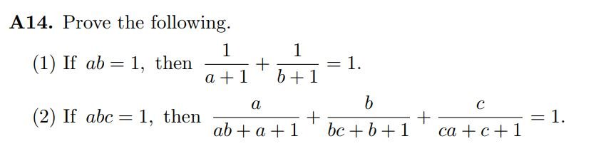 Solved A14. Prove the following. (1) If ab = 1, then iti 6+ | Chegg.com