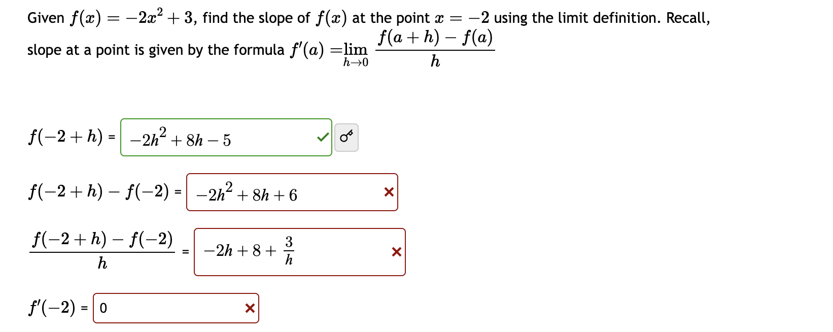 Solved Given f(x)=-2x2+3, ﻿find the slope of f(x) ﻿at the | Chegg.com