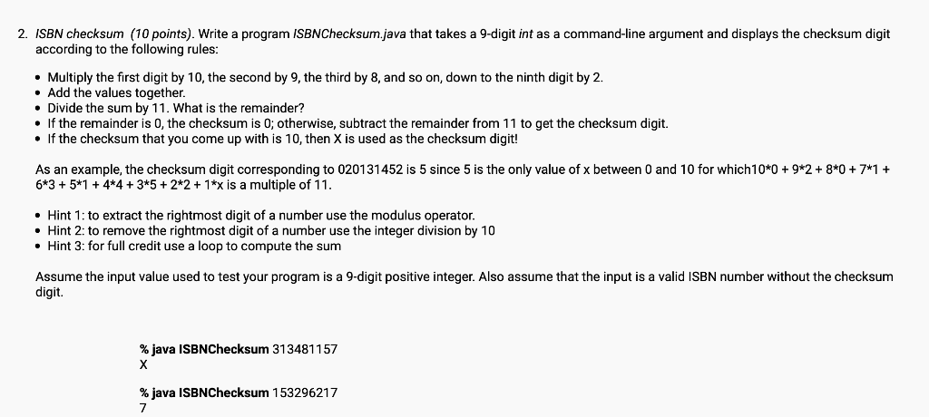 Solved 2. ISBN checksum (10 points). Write a program | Chegg.com