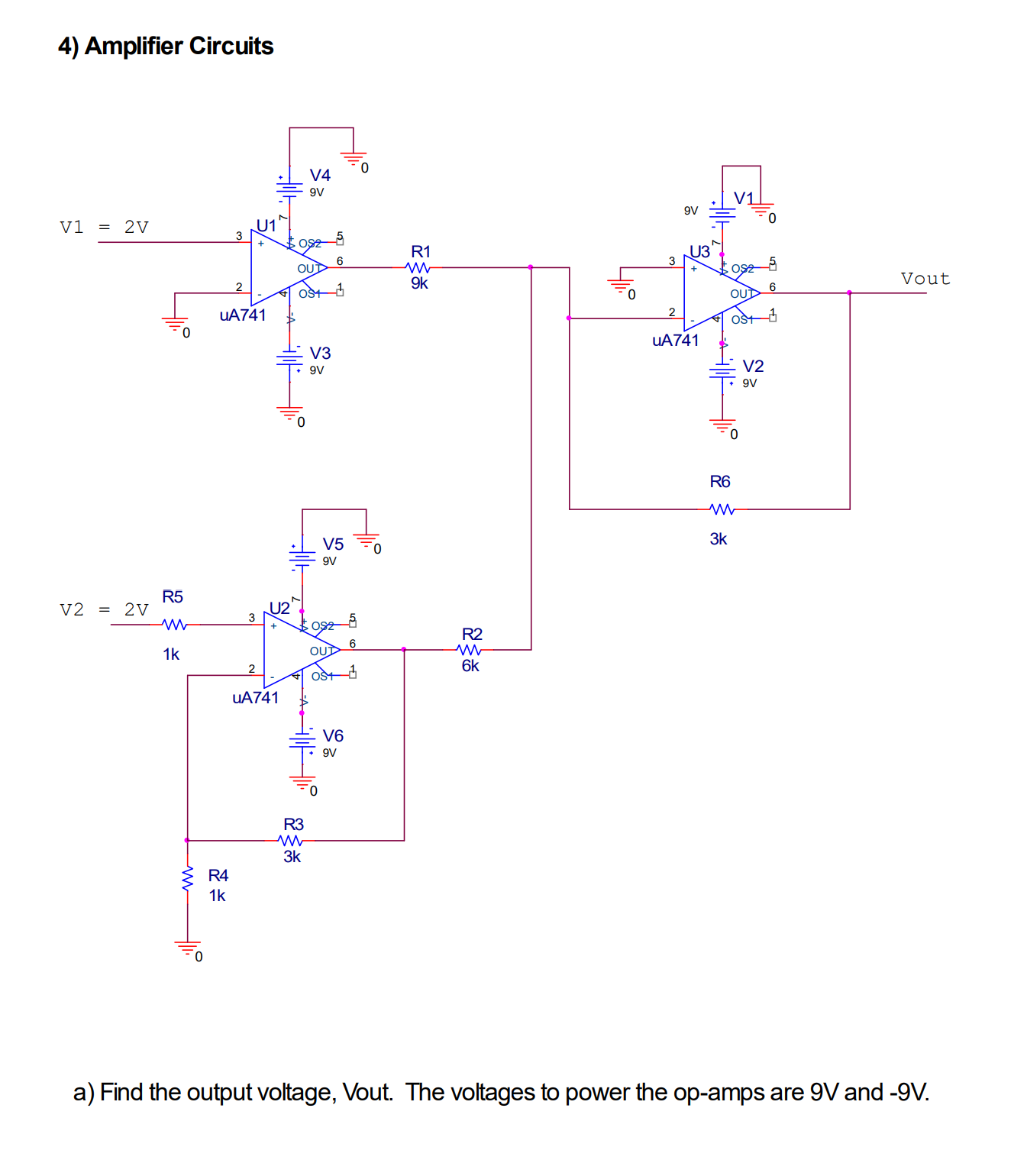 Solved Amplifier Circuitsa) ﻿Find the output voltage, Vout. | Chegg.com