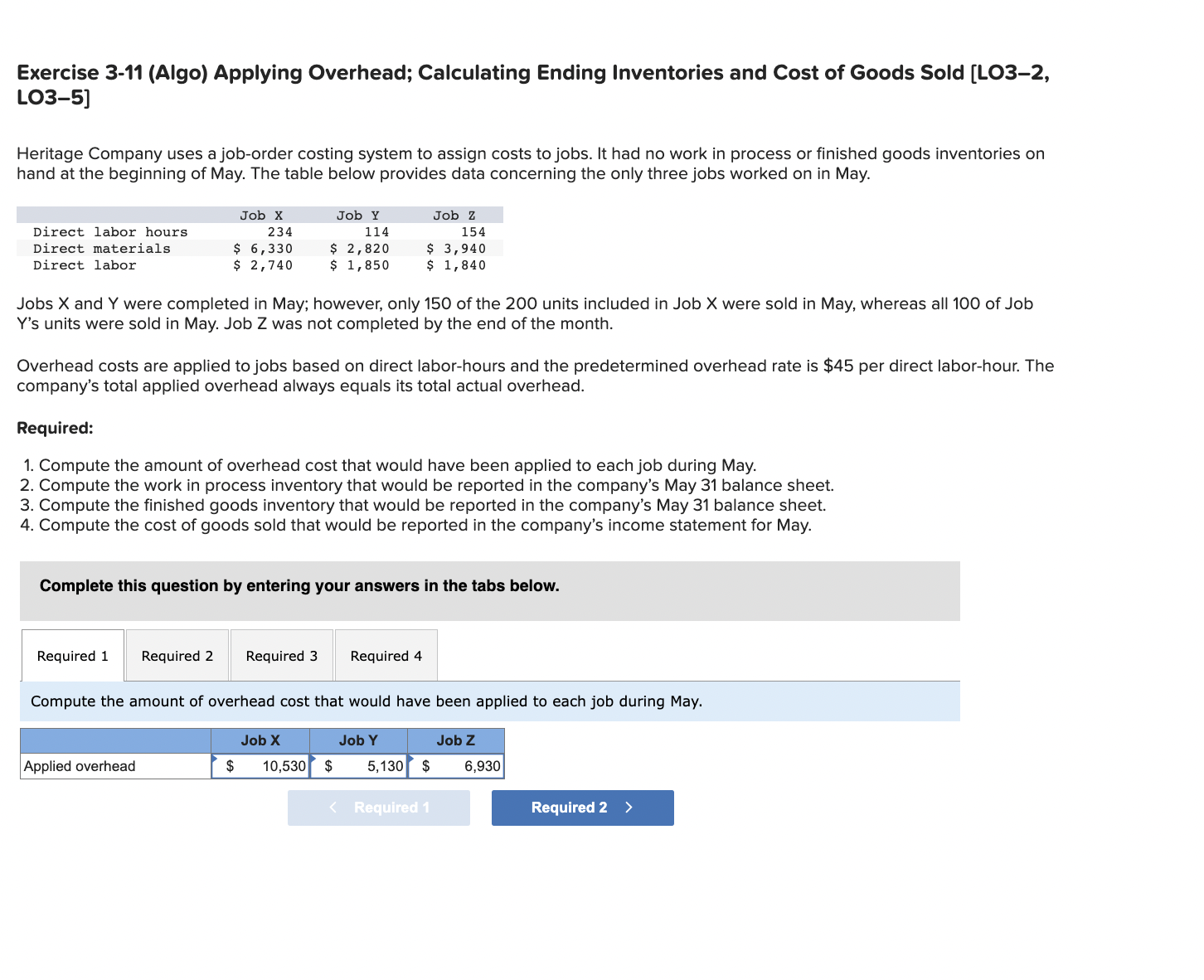 Solved Exercise 3-11 (Algo) Applying Overhead; Calculating | Chegg.com