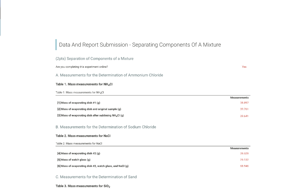 Solved Data And Report Submission - Separating Components Of | Chegg.com