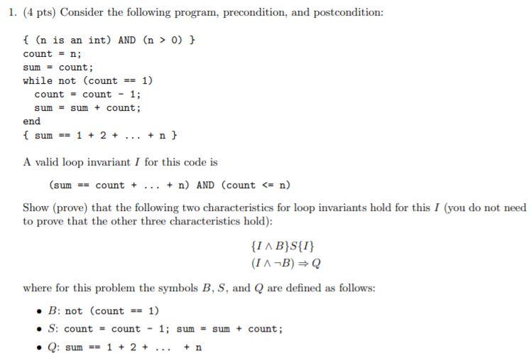 1. (4 pts) Consider the following program, | Chegg.com