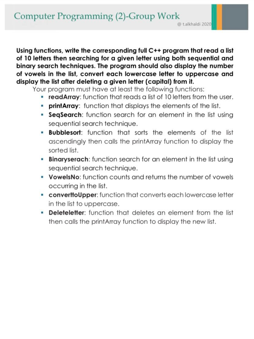 Solved Computer Programming (2)-Group Work @talkhaldi 2020 . | Chegg.com